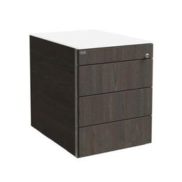 Rollcontainer SOLUS PLAY, 1 + 3 Sch&uuml;be, grifflos, B 430 x T 600 x H 562 mm, Mooreiche