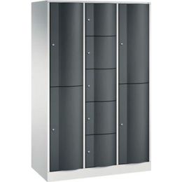 C+P Kombi-Schlie&szlig;fachschrank Resisto, 3 Abteile, 9 F&auml;cher, B 1148 x T 540 x H 1950 mm, Lichtgrau/Anthrazitgrau