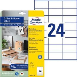 Avery Zweckform Avery&reg; Zweckform Etiketten LR3475-10, A4, universell, permanenthaftend, druckergeeignet, Recycling-Papier, rechteckig, naturwei&szlig;, 240 St&uuml;ck auf 10 Bogen