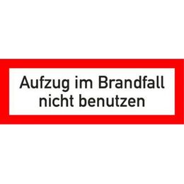 moedel Hinweiszeichen &bdquo;Aufzug im Brandfall nicht benutzen&ldquo;, nach VDI 6017, Folie selbstklebend, B 148 x H 52 mm