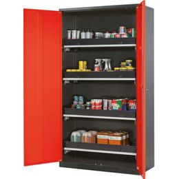 Chemikalienschrank ASECOS CS-CLASSIC, Fl&uuml;gelt&uuml;r, 4 Auszugswannen, 1055x520x1950 mm, verkehrsrot
