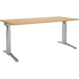 Sch&auml;fer Shop Sch&auml;fer Shop Genius Schreibtisch ERGOSTYLE S, manuell h&ouml;henverstellbar, Rechteck, C-Fu&szlig;, B 1800 x T 800 x H 675-895 mm, Buche/wei&szlig;aluminium