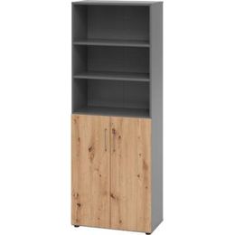 Kombischrank Breno, 6OH, Schrank- und Regalelement, abschlie&szlig;bar, B 800 x T 420 x H 2156 mm, Spanplatte, graphit/Asteiche