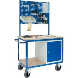 ROLLCART Profi-Werkbankwagen mit Schrank, 2 x Lochmodulplatte, 1250x700x1990mm