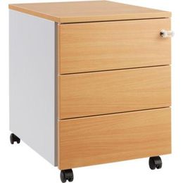 Sch&auml;fer Shop Sch&auml;fer Shop Pure Rollcontainer 333, Stahlkorpus, Holzfront, Rollen, abschlie&szlig;bar, B 435 x T 565 x H 567 mm, 3 Sch&uuml;be, Buche/wei&szlig;aluminium