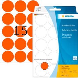 Herma Klebepunkte 2272, &Oslash; 32 mm, selbstklebend, permanenthaftend, per Hand beschreibbar, 480 St&uuml;ck auf 32 Blatt, FSC&reg;-Papier, rot