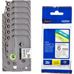 Sparset Schriftbandkassetten Brother TZe-211, selbstklebend, L 8 m x B 6 mm, wei&szlig;/schwarz, 6 + 1 GRATIS
