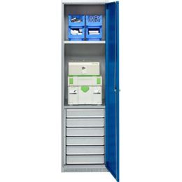 Sch&auml;fer Shop Sch&auml;fer Shop Genius Materialschrank FS, 5 OH, abschlie&szlig;bar, 2 Fachb&ouml;den/6 Sch&uuml;be, bis 250 kg, B 545 x T 520 x H 1950 mm, Stahl, wei&szlig;alu/enzianblau