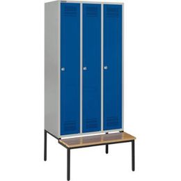 Sch&auml;fer Shop Sch&auml;fer Shop Genius Kleiderspind mit Sitzbank, 3 Abteile, Zylinderschloss, hellsilber/enzianblau