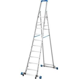 Krause Stufenstehleiter, mit 10 Stufen, Aluminium, fahrbar mit Traverse