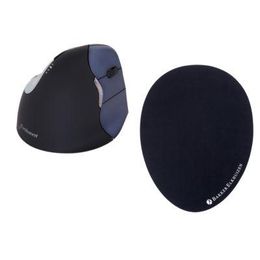 Vertikalmaus bakkerelkhuizen Evoluent4, kabellos, f&uuml;r Rechtsh&auml;nder, schwarz/blau, + Mauspad The Egg