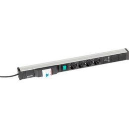 treston Steckdosenleiste 683/8, 4-fach, 2 x USB A, An/Aus-Schalter, FI-Schalter, 4,5 m langes Kabel, 16 A/250 V, B 683 x T 44 x H 52 mm, Aluminium