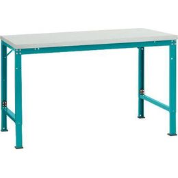 Manuflex Grundtisch UNIVERSAL Spezial, 1500 x 1000 mm, Melamin lichtgrau, wasserblau