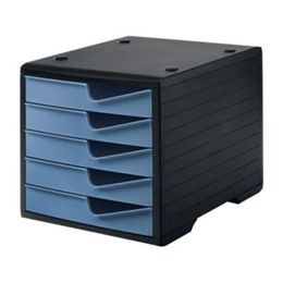 Schubladenbox Styro&reg; Styroswing, 5 Sch&uuml;be, Auszugsperre & Griffmulde, stapelbar, B 270 x T 340 x H 255 mm, PolyStyrol, schwarz-taubenblau
