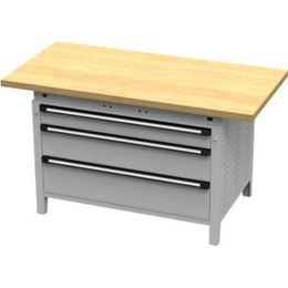 Otto Kind Breitfachwerkbank Typ 405, Buche Multiplexplatte, bis 1.200 kg, B 1524 x T 750 x H 850 mm, Stahl, Zentralverschluss, wei&szlig;aluminium/wei&szlig;aluminium