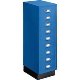 Schubladenschrank DIN A4, mit 9 Schubladen, 940 mm hoch, enzianblau