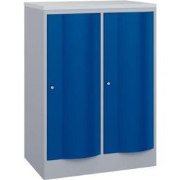 C+P Garderobenschrank Resisto, 2 Abteile, 2 F&auml;cher, B 772 x T 540 x H 1077 mm, Wei&szlig;alu/Enzianblau