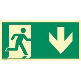 moedel Fluchtwegschild "Notausgang rechts Pfeil unten", nach ISO 7010 E002, Kunststoff, langnachleuchtend, B 297 x H 148 mm