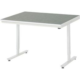 Rau Arbeitstisch Adlatus, elektrisch h&ouml;henverstellbar, 25 mm Spanplatte, Linoleumbelag, 150 kg, B 1250 x T 1000 x H 720-1120 mm, hellgRau/lichtgRau