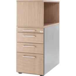 Sch&auml;fer Shop Sch&auml;fer Shop Genius Standcontainer mit Aufsatzregal, abschlie&szlig;bar, eckiger Griff, Eiche/wei&szlig;alu