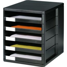 Schubladenbox, 5 Sch&uuml;be, DIN A4, Polystyrol, schwarz