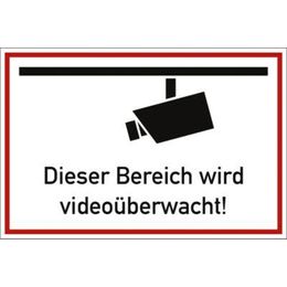 moedel Hinweisschild &bdquo;Dieser Bereich wird video&uuml;berwacht!&ldquo;, L 200 x B 300 mm, Aluminium, rot-schwarz-wei&szlig;