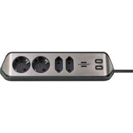 Fa.Brennenstuhl Eck-Steckdosenleiste brennenstuhl&reg; estilo, 4-fach + USB-Ladefunktion, IP20, mit Kabel & Klebepads, L 70 x B 100 x H 300 mm, schwarz-silber