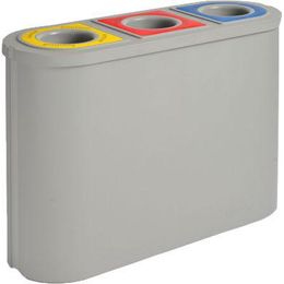 Triomf Wertstoffsammler, 3-fach, HDPE, 3 x 45 Liter, f&uuml;r Papier/Plastik/Wiederverwertbares, B 1100 x T 385 x H 755 mm, lichtgrau