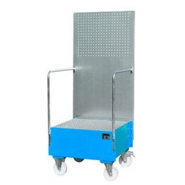 Bauer Fahrbare Auffangwanne mit Lochplattenwand, aus Stahl, Kapazit&auml;t 1 x 200-Liter Fass, blau