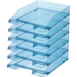 Ablagekorb HAN Klassik, f&uuml;r Format A4/C4, mit Beschriftungsfeld, stapelbar, B 255 x T 348 x H 65 mm, Kunststoff, blau/transparent, 6 St&uuml;ck