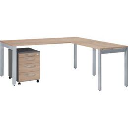 Sch&auml;fer Shop Sch&auml;fer Shop Select Komplettset LOGIN, 4-Fu&szlig; Schreibtisch 1800 mm, 4-Fu&szlig; Anbautisch, Rollcontainer, graphit/Eiche-Dekor