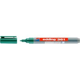 Whiteboardmarker Edding 361, Schreibfarbe Gr&uuml;n, Rundspitze, Strichst&auml;rke 1 mm, trocken abwischbar, mit Kappe und Clip, nachf&uuml;llbar, 10 St&uuml;ck
