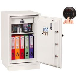 Phoenix Feuerschutzschrank FS 0442, Fingerprintschloss, B 520 x T 520 x H 820 mm, Stahl, signalwei&szlig; RAL 9003