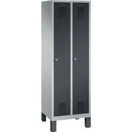 Garderobenspind Evolo S 3000, Stahl, m. F&uuml;&szlig;en, 2 Abteile m. jew. B 300 mm, Zylinderschloss, wei&szlig;aluminium/anthrazit