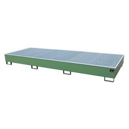 Bauer Regalwanne RW-GR 3600-3 PE, mit Gitterrost und PE-Einsatz, B 3262 x T 1312 x H 383 mm, bis 1000 l, Stahl lackiert, resedagr&uuml;n
