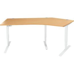 Sch&auml;fer Shop Sch&auml;fer Shop Genius Winkelschreibtisch AERO FLEX, elektrisch h&ouml;henverstellbar, 135&deg; Winkel rechts, B 2165 mm, Buche/wei&szlig; + Memorypanel