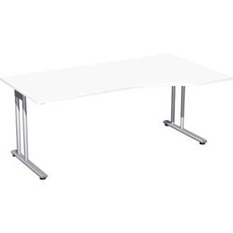 Schreibtisch mit Ansatz PALENQUE, C-Fu&szlig;, Freiform, Ansatz rechts, B 1800 x T 800/1000 x H 720 mm, wei&szlig;