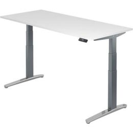 Schreibtisch TOPAS LINE, elektrisch h&ouml;henverstellbar, C-Fu&szlig;, B 1800 x T 800 x H 650-1300 mm, wei&szlig;/graphit + Memoryschalter, Kabelkanal