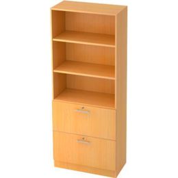 H&auml;ngeregistraturschrank JENA, 5 OH, B 800 mm, 2 Schubladen, abschlie&szlig;bar, Buche-Dekor