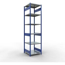 SCHULTE LAGERTECHNIK Fachbodenregal-Stecksystem MULTIplus 250, Grundregal, L&auml;ngenriegel, 3000x750x800 mm, 7 B&ouml;den, enzianblau/verzinkt