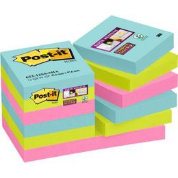 POST-IT Haftnotizen Super Sticky Notes Cosmic 622-12SS-COS, 48 x 48 mm, wiederabl&ouml;sbar, cellophanfrei verpackt, farbig, 12 x 90 Blatt