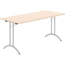 Sch&auml;fer Shop Sch&auml;fer Shop Select Klapptisch, Rechteck, Doppel-T-Fu&szlig;gestell, Spezial-Klappbeschlag & Bodenausgleich, B 1600 x T 700 x H 720 mm, Ahorn-Dekor/alusilber