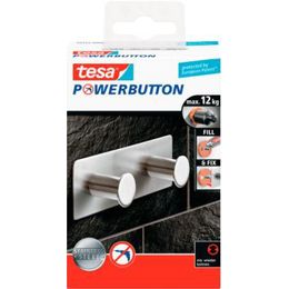 Tesa Powerbutton Hakenleiste Classic, Edelstahl, 2 oder 3 Haken, hält bis max. 12 kg, 2 Haken