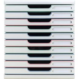 Exacompta Modulo Schubladenbox Autentik, f&uuml;r A4/A4+, aus recyceltem Kunststoff, geschlossene Schubladen, stapelbar, leiser Auszug, 10 Schubladen, wei&szlig;