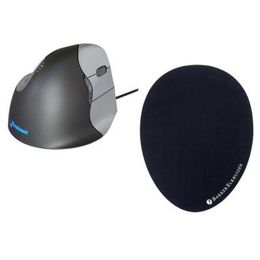Vertikalmaus bakkerelkhuizen Evoluent4, kabelgebunden, f. Rechtsh&auml;nder, schwarz/silber, + Mauspad The Egg
