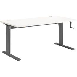 Schreibtisch Standard, rechteckig, manuell per Kurbel h&ouml;henverstellbar, C-Fu&szlig;, B 1600 x T 800 x H 728-1188 mm, wei&szlig;/anthrazit