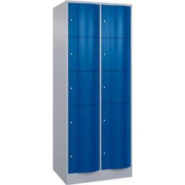 C+P Schlie&szlig;fachschrank Resisto, 2 Abteile, 10 F&auml;cher, B 772 x T 640 x H 1950 mm, Wei&szlig;alu/Enzianblau