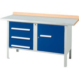 Sch&auml;fer Shop Kastenwerkbank Sch&auml;fer Shop Select PWi 150-4, Buche Multiplexplatte, mit Stahlabdeckung, bis 750 kg, B 1500 x T 700 x H 840 mm, Enzianblau