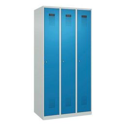 Kleiderspind C+P Evolo Plus, 3 Abteile, Anschlag rechts, Zylinderschloss, B 900 x T 500 x H 1850 mm, lichtgrau/lichtblau