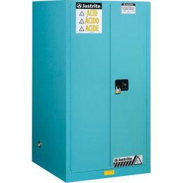 Justrite FM-Chemikalienschrank Classic Sure-Grip&reg; EX, f&uuml;r &Auml;tzmittel, bis 227 Liter, manuell schlie&szlig;ende T&uuml;ren, blau